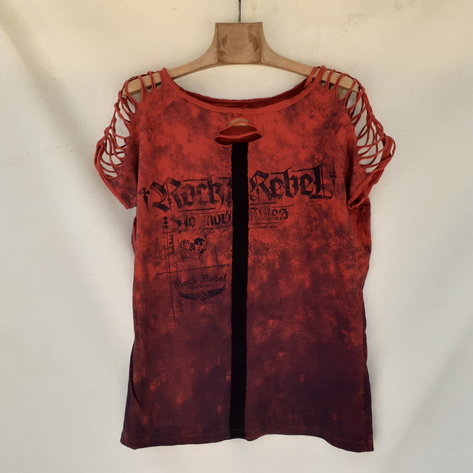 Rock Rebel Boat Neck Top Women's Extra Large Red Rust Cotton Plaited ...