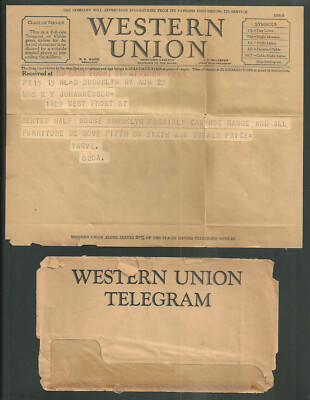 Vintage 1930s Western Union Telegram Sent from Brooklyn NY to Berwick ...