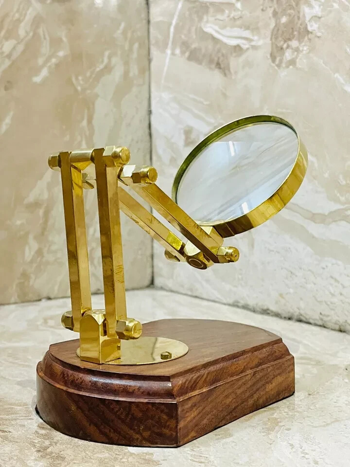 Vintage Brass Magnifying Glass Magnifier Desk Top Table Top Wooden ...