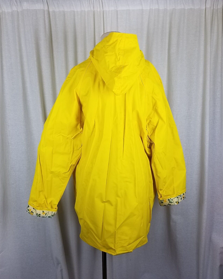 Totes Yellow Floral Lined PVC Hooded Rainwear Rain Jacket Slicker Coat ...