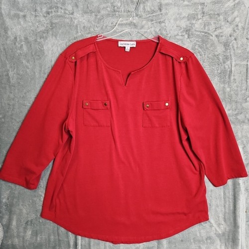 Southern Lady Lg Red Top cotton blend 3/4 sleeve stretch | eBay