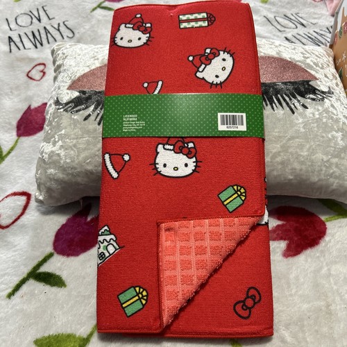 Hello Kitty Christmas Kitchen Red Drying Mat Sleigh Bell Bistro 20”x15 ...