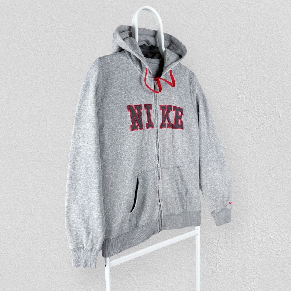 Vintage Nike Grey Hoodie Embroidered Spell Out Full Zip Up Womens Large ...