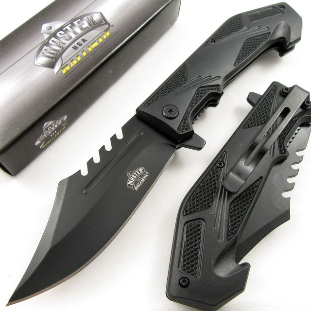 Master USA Black ABS Straight Assisted Sawback Folding Pocket Knife Mu ...