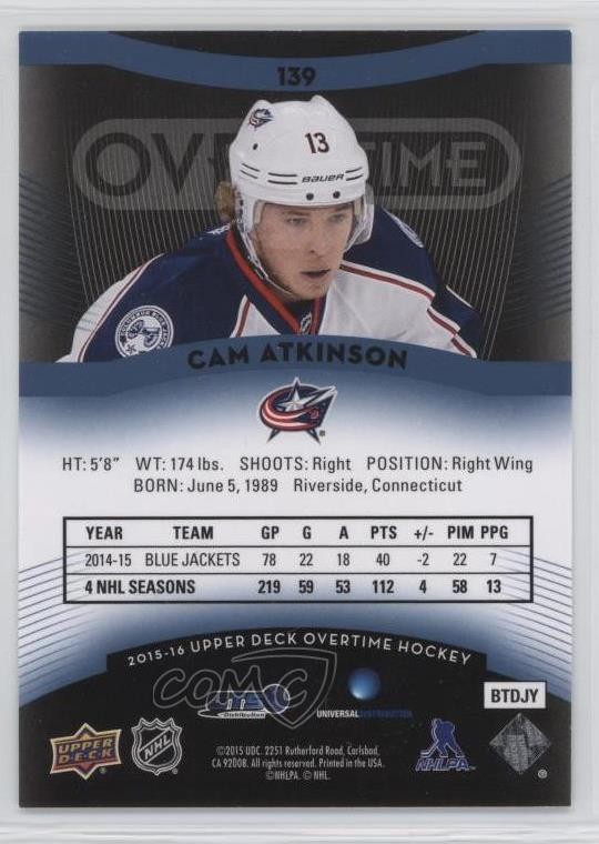 2015-16 Upper Deck GTS Overtime Blue Foil Cam Atkinson #139 | eBay