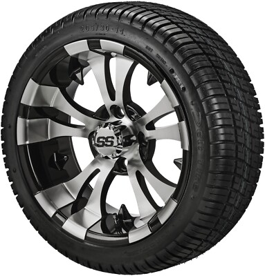 (4) Golf Cart 205/30-14 Deli Low Pro Tires on 14x7 Black/Machined ...