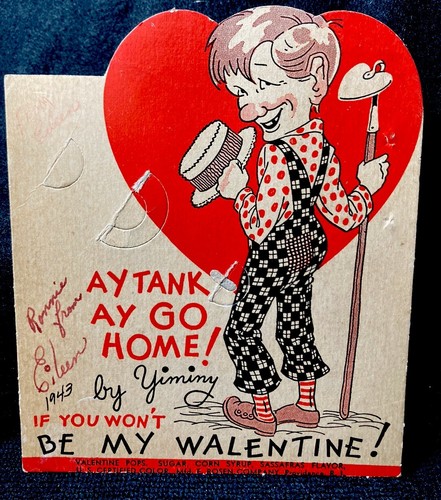 Vintage 1930s Die Cut Valentine Yiminy E Rosen Co. Lollipop Card Holder ...