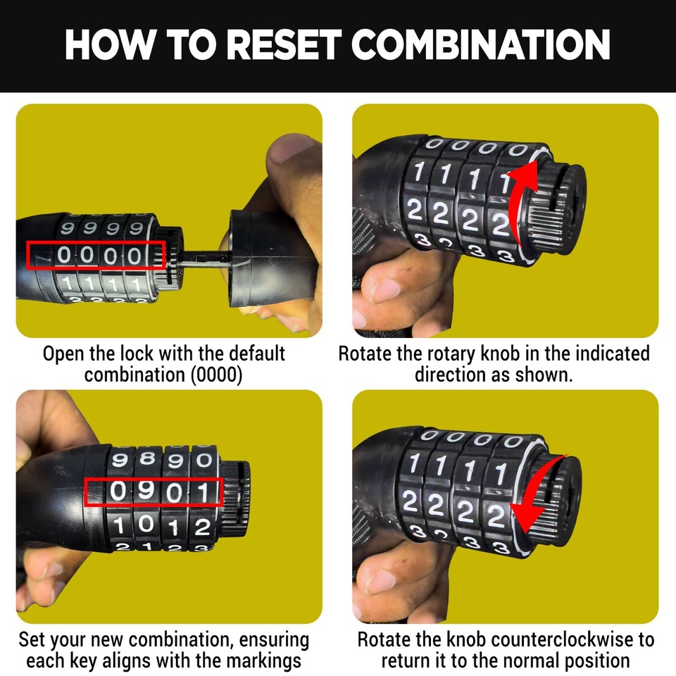Motorcycle Bike Bicycle Heavy Duty Chain Lock Combination Code Padlock ...