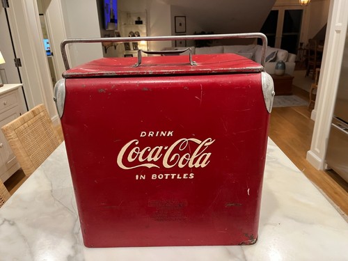 ANTIQUE RED DRINK COCA COLA COOLER METAL 17" tall x 17" wide x 12" deep ...