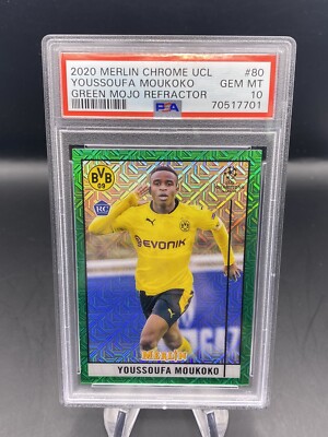 2020 Topps Chrome Merlin UCL Youssoufa Moukoko Green Mojo /99 Rookie RC ...