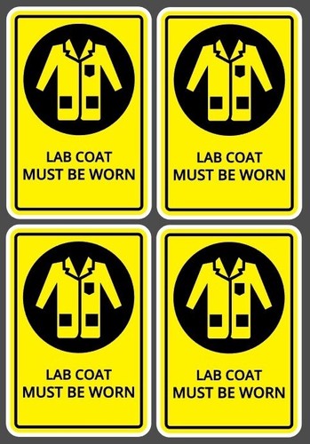 4pack LAB COAT MUST BE WORN Waterproof Vinyl 145x100mm OHS WHS STICKER ...