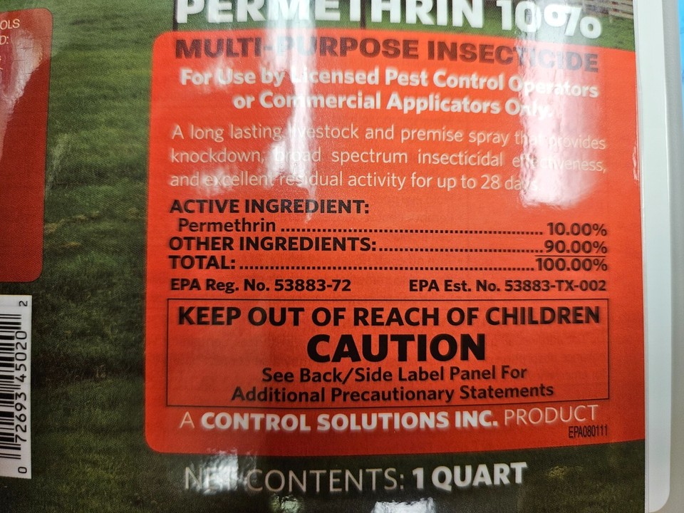 Permethrin 10% Quart (32oz) Multi Purpose Insecticide EPA Reg #53883-72 ...