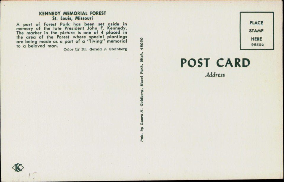 John F Kennedy Memorial Forest St Louis Missouri vintage postcard n191 ...