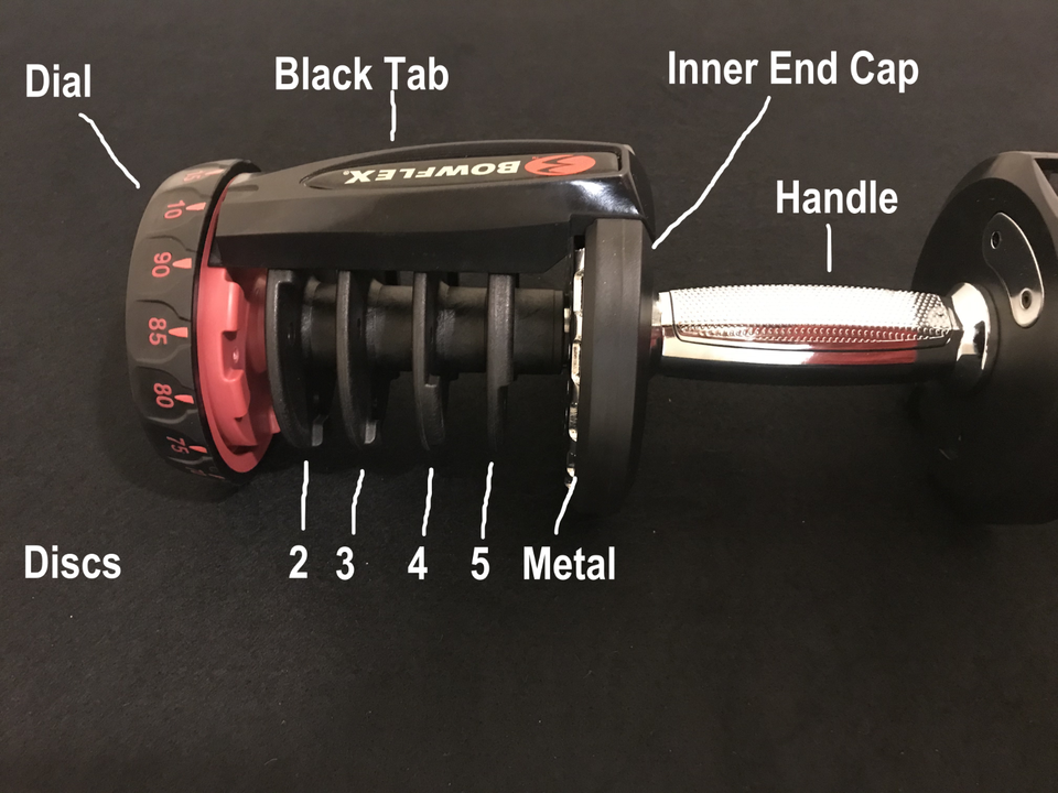 Bowflex 1090 Dumbbell Replacement Handle Part Black Tab Endcap Dial ...