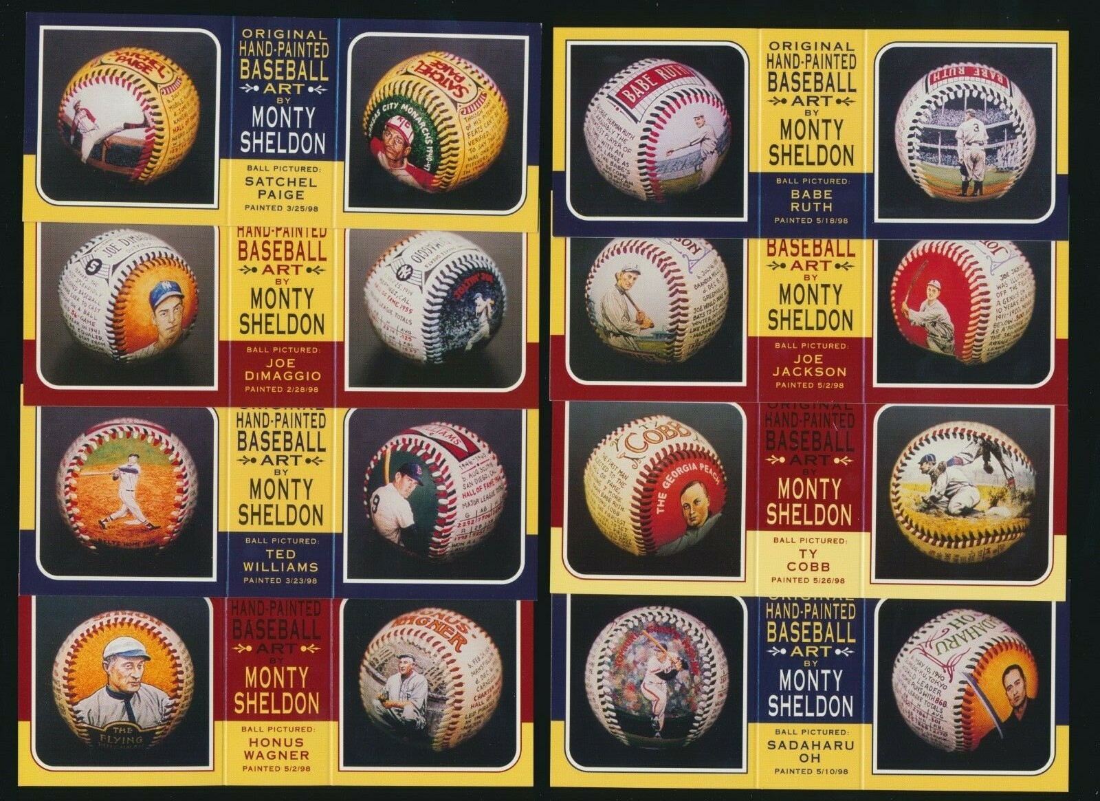 1998 Monty Sheldon (Artist) Tri Fold Set (12) w/ BABE RUTH, TY COBB ...