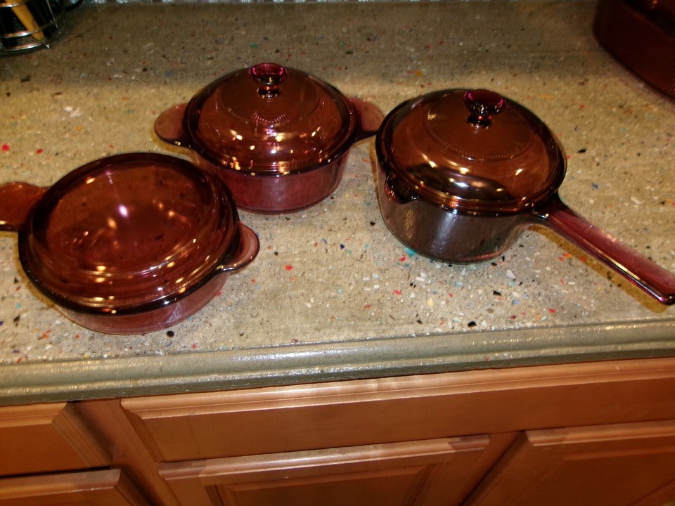 Vision Ware Vintage Corning Pyrex Cranberry Glass Cookware 12 Piece Set ...