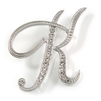 Clear Crystal Letter K Alphabet Initial Brooch In Silver Tone - 50mm ...
