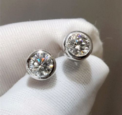 2Ct Lab Created Diamond Bezel Set Solitaire Stud Earring 14k White Gold Plated | eBay