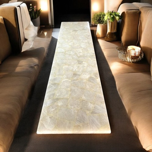 Rectangle White Quartz Dining Table Crystal Bar Countertop Desk Luxury ...