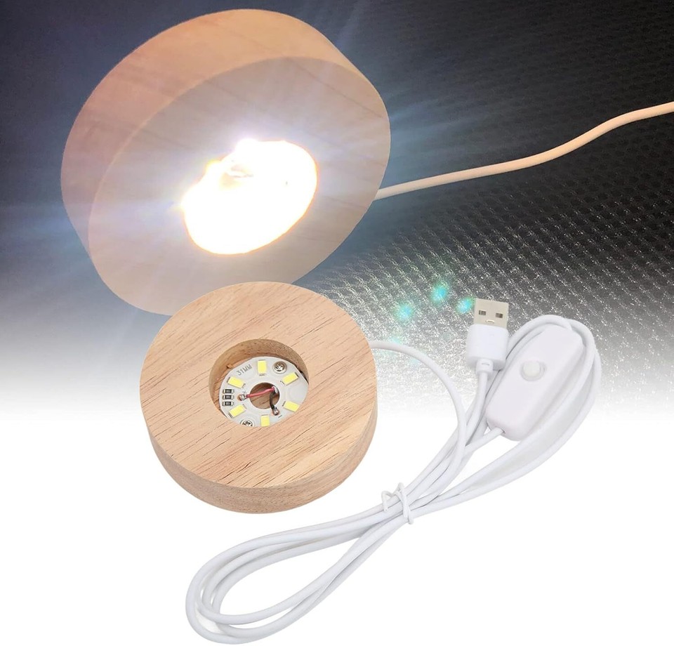 2x Wood LED Light Display Base for Glass Art/Paperweights 6CM Bright ...