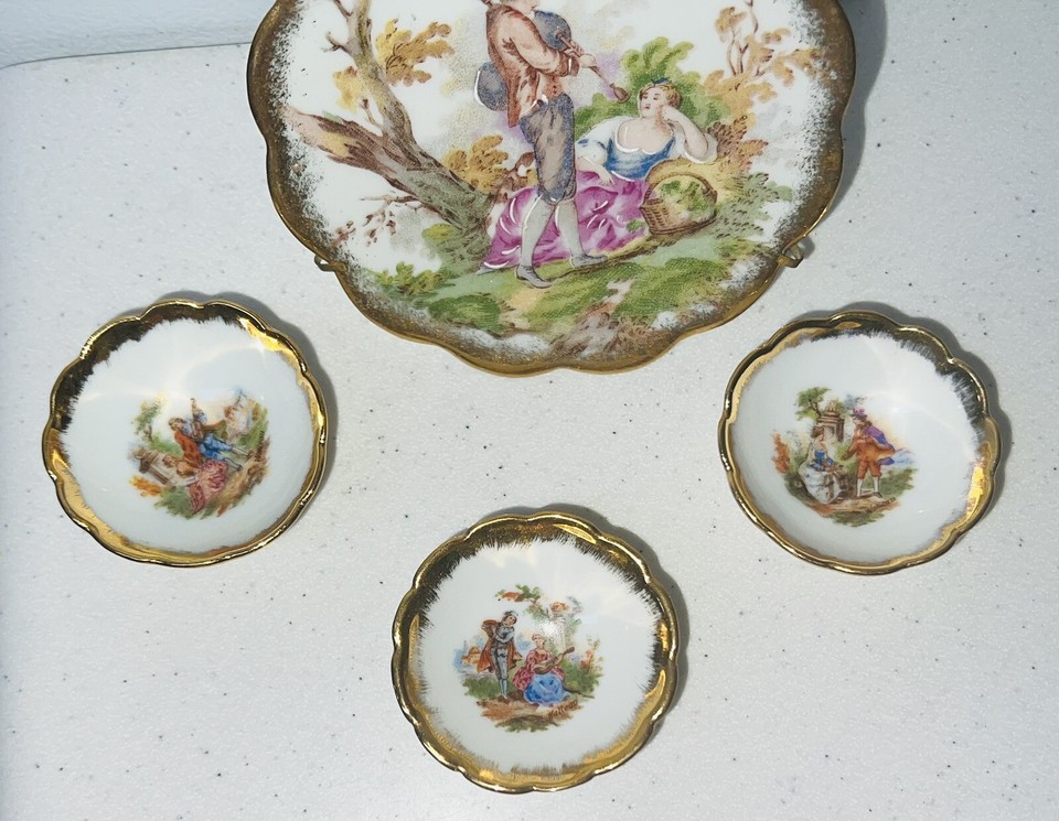 Vintage Miniature Plate Limoges France Porcelain Couple-Footed Bowls ...