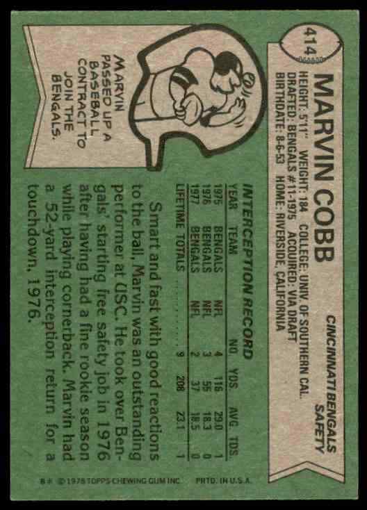 1978 Topps Marvin Cobb Cincinnati Bengals #414 | eBay