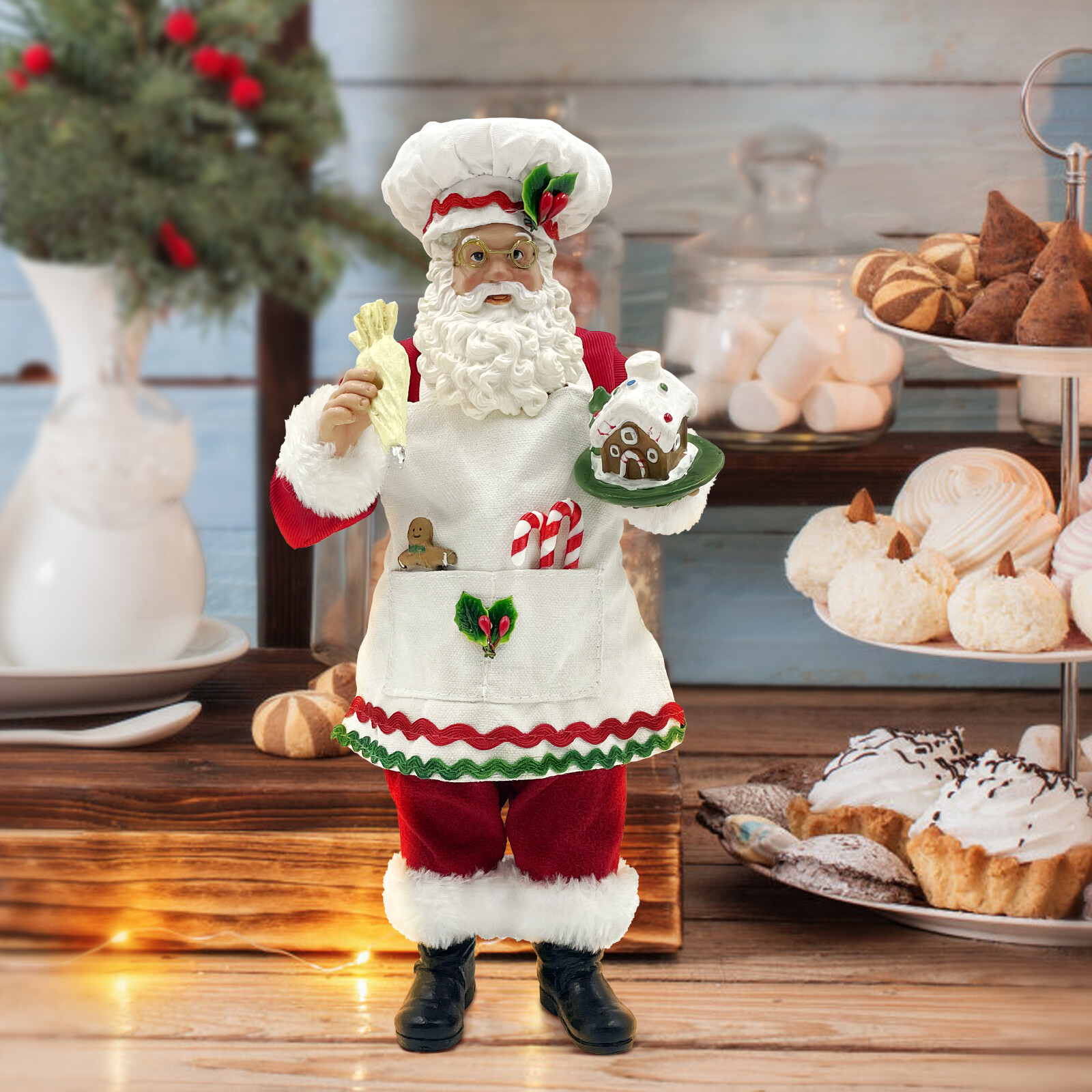 Cooking Santa with Gingerbread House Statue Cloth and Resin Christmas ...