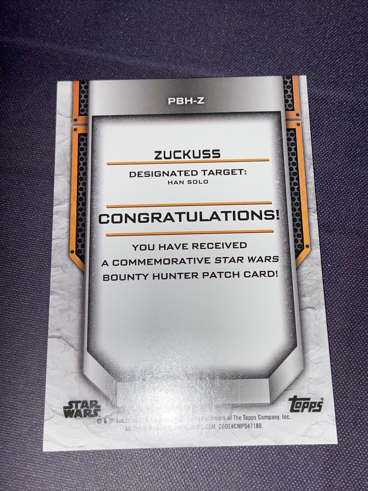 2021 Topps Star Wars Bounty Hunters ZUCKUSS COMMEMORATIVE PATCH Card # ...
