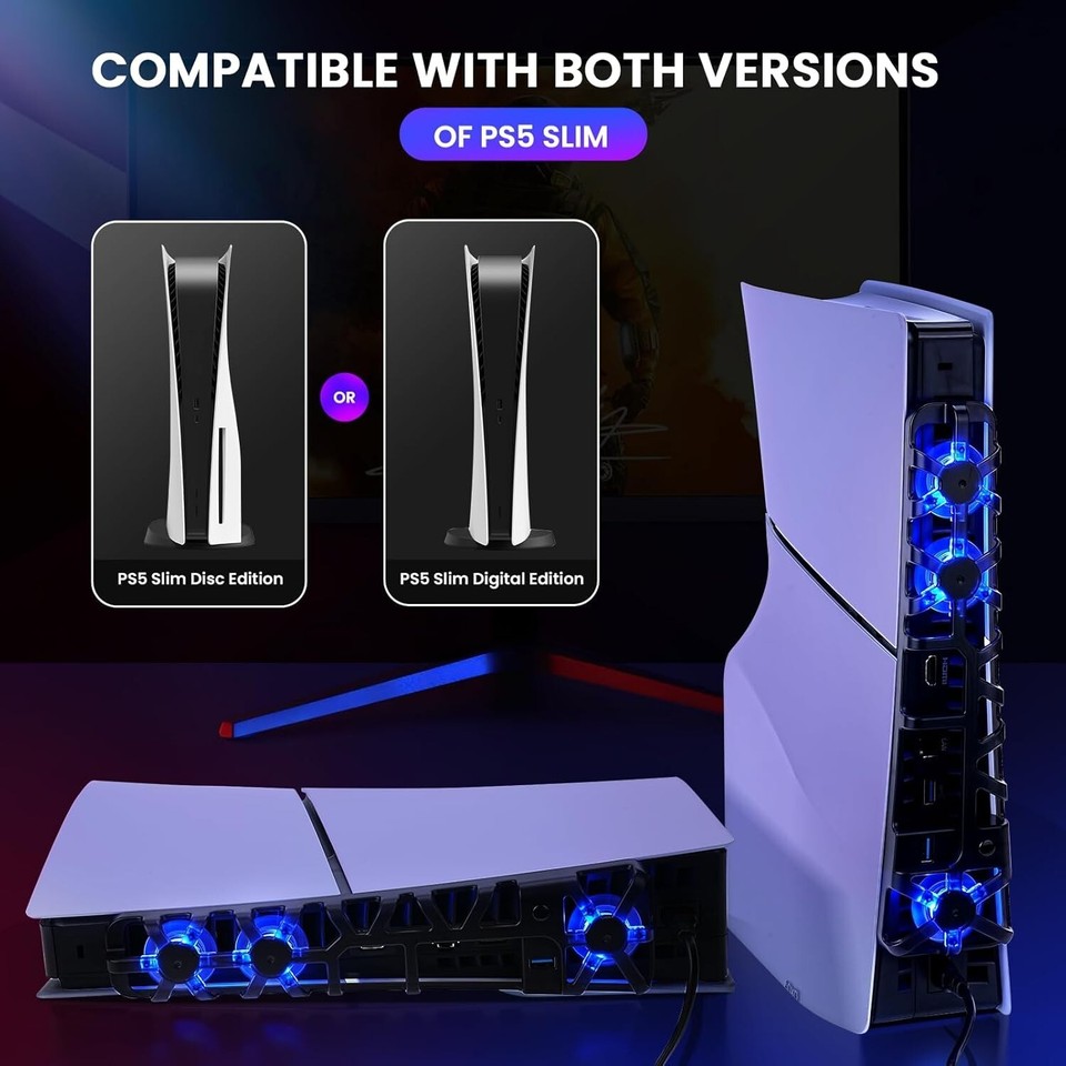 PS5 Slim Cooling Fan For PS5 Slim Disc/Digital Console Cooler Fan LED ...