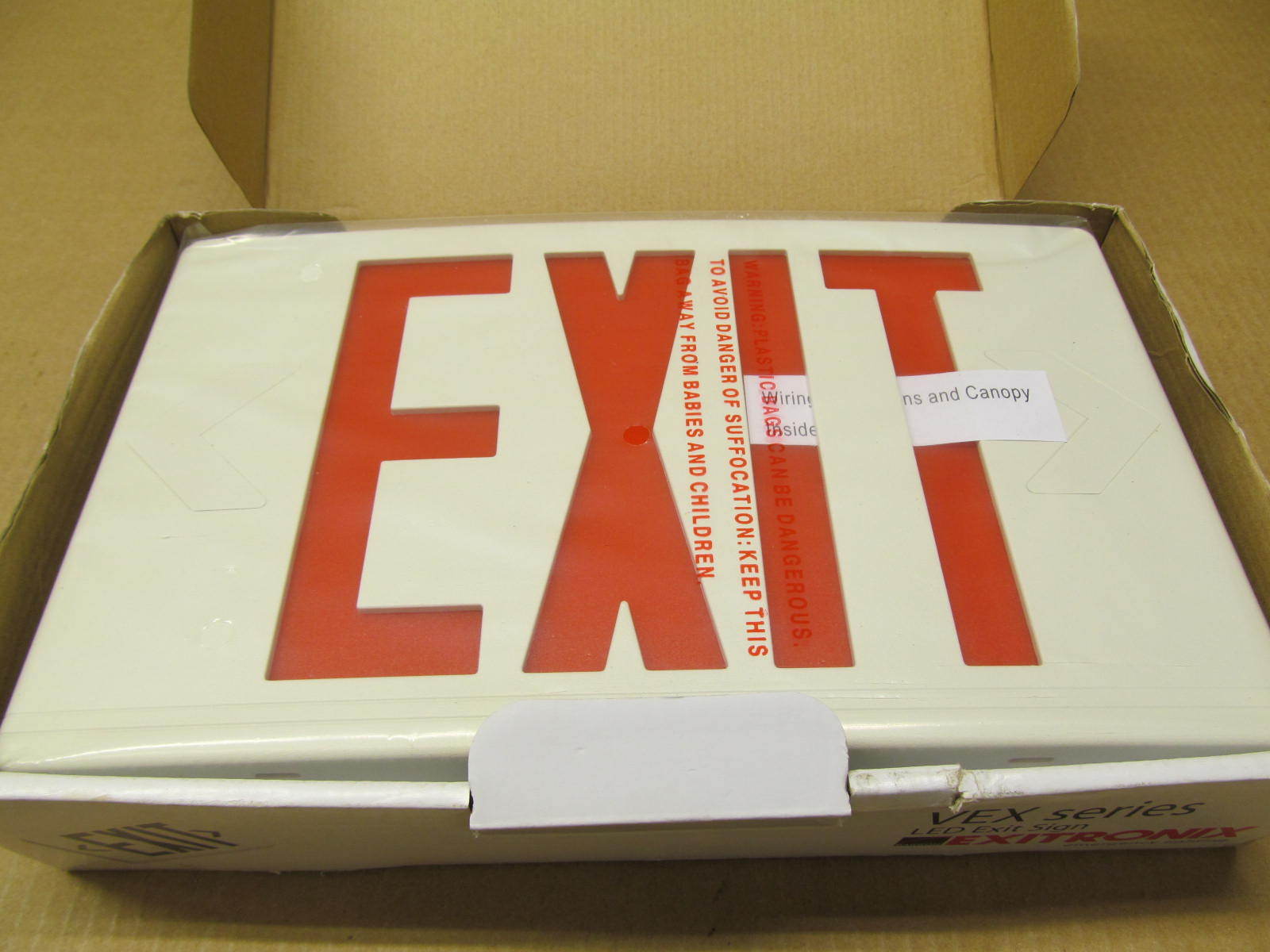 1 NIB EXITRONIX VEX-U-BP-WB-WH VEXUBPWBWH THERMOPLASTIC LED EXIT SIGN ...