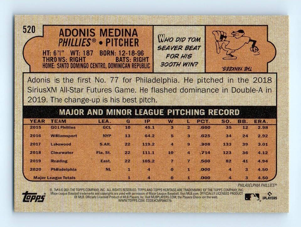 2021 Topps Heritage High Number Adonis Medina Rookie Philadelphia ...