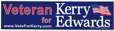 Veteran for John Kerry & John Edwards 2004 Presidential Campaign Bumper ...