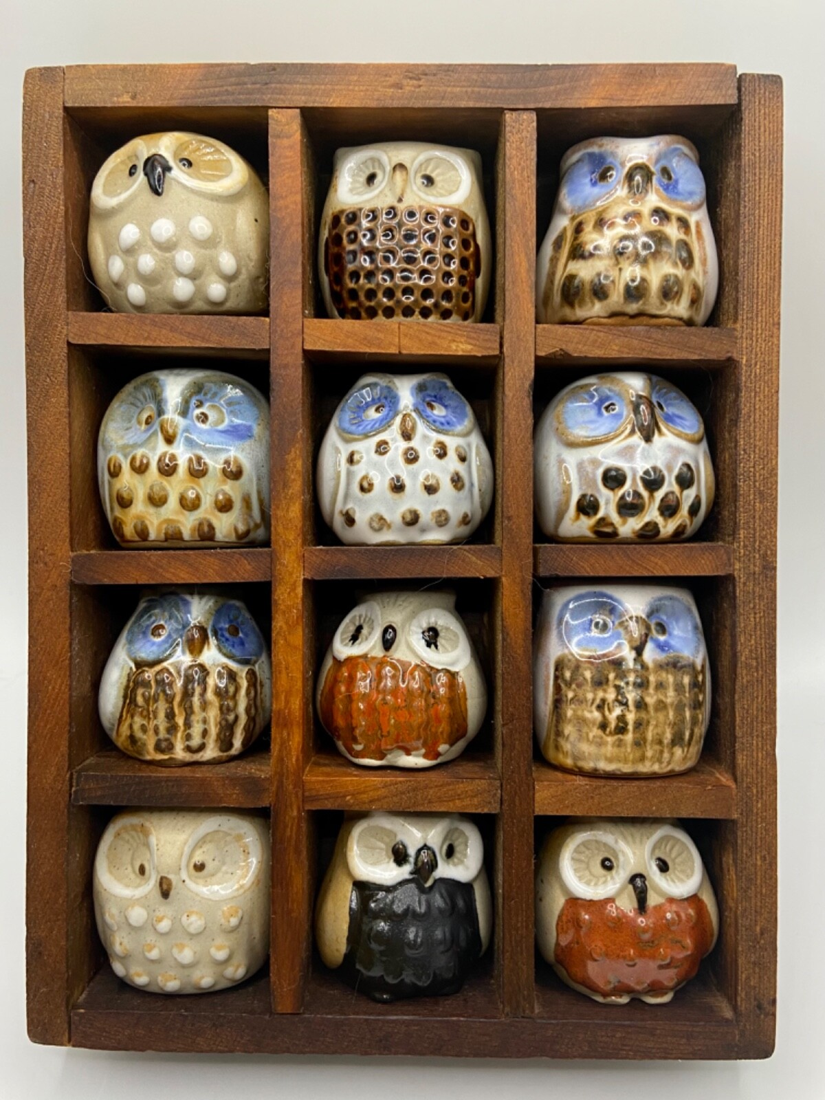 Vintage Emson Pottery Ceramic Owl Figurine Set of 12 Miniature MCM | eBay