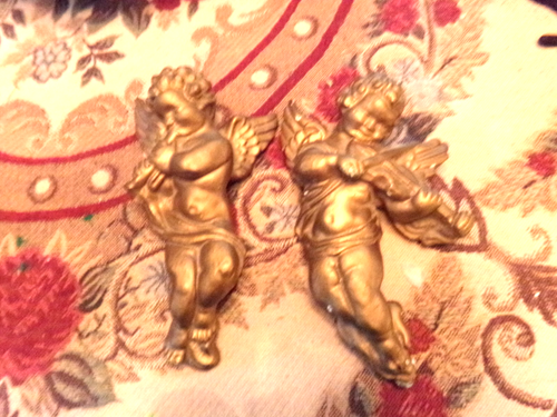 VINTAGE ANGELS CHERUBS WALL PLAQUES (2) GOLD CERAMIC/CHALK | eBay