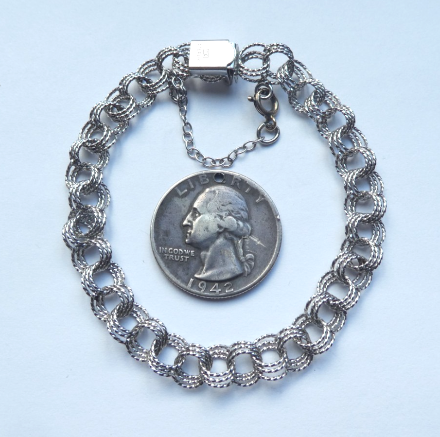 Vintage Sterling Silver Rope Style Triple Curb Link Charm Bracelet - 7 ...