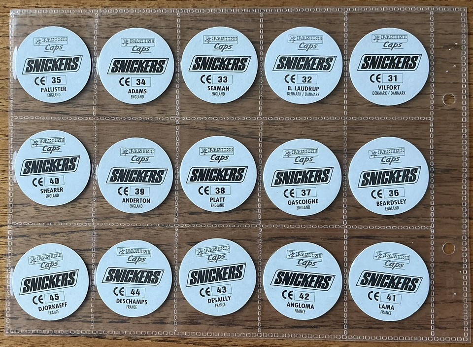 Panini ~ Snickers Football Caps Euro 96,Almost complete set, 93 of 96 ...