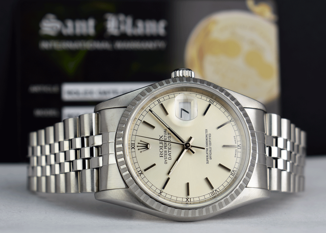 Rolex Datejust Silver Men's Baton Indexes Dial Watch - 16220 for sale ...