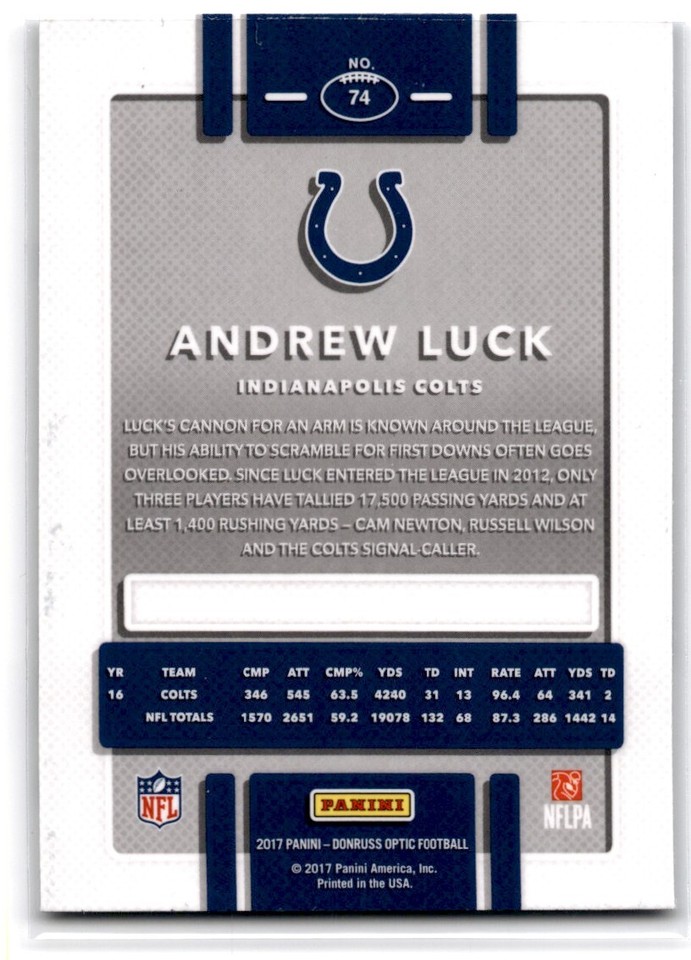 2017 Donruss Optic Andrew Luck Indianapolis Colts #74 | eBay