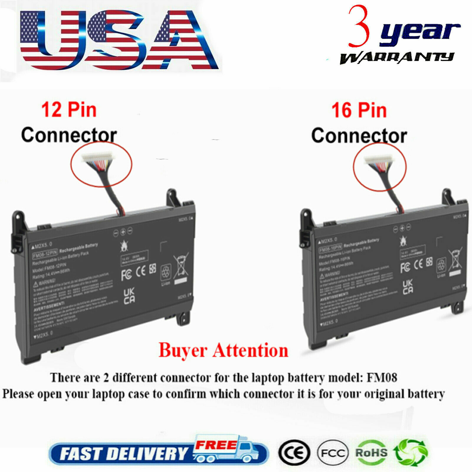 FM08 16Pin 12Pin battery for HP OMEN 17-AN008CA 17-AN012DX 17-AN013DX ...