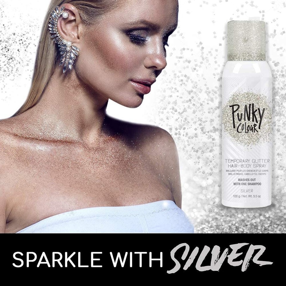 Punky Colour Temporary Hair Highlight Spray Silver Glitter 3.5 oz (3 ...