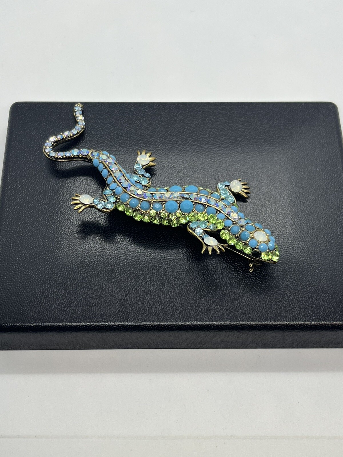 Vintage rhinestone lizard gecko reptile brooch pin au… - Gem