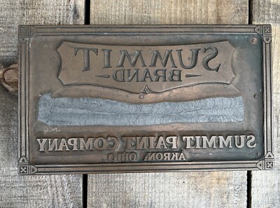 Summit Brand Paint Company Akron Ohio Copper Print Block Vintage 6.5x4 ...