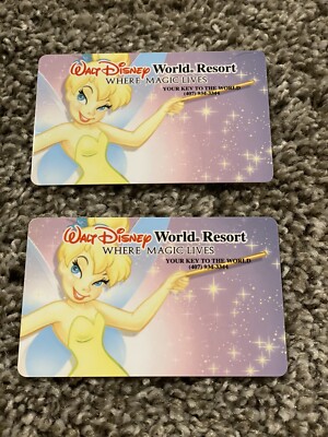 Pair of BLANK Walt Disney World Resort Room Key Cards Tinker Bell 2003/ ...