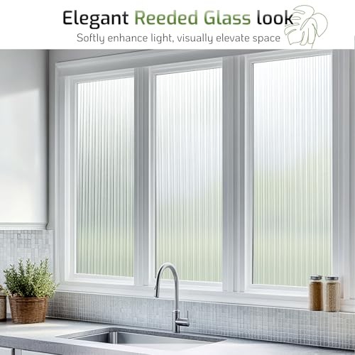 Reeded Glass Window Privacy Film, Frosted Glass 35.4" x 78.7" Reeded ...