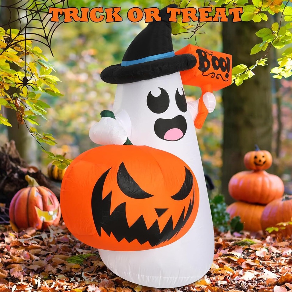 Inflatable Halloween Blow Ups, 5FT Outdoor Ghost Pumpkin Halloween ...