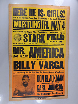 Vintage Wrestling Poster 1950's: Count Billy Varga Vs. Bob McCune ...