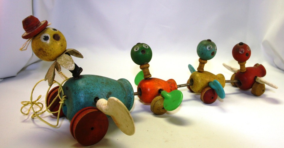 Vintage 1960s Fisher Price #777 Wood Gabby Goofy Duck Family Pull Toy ...