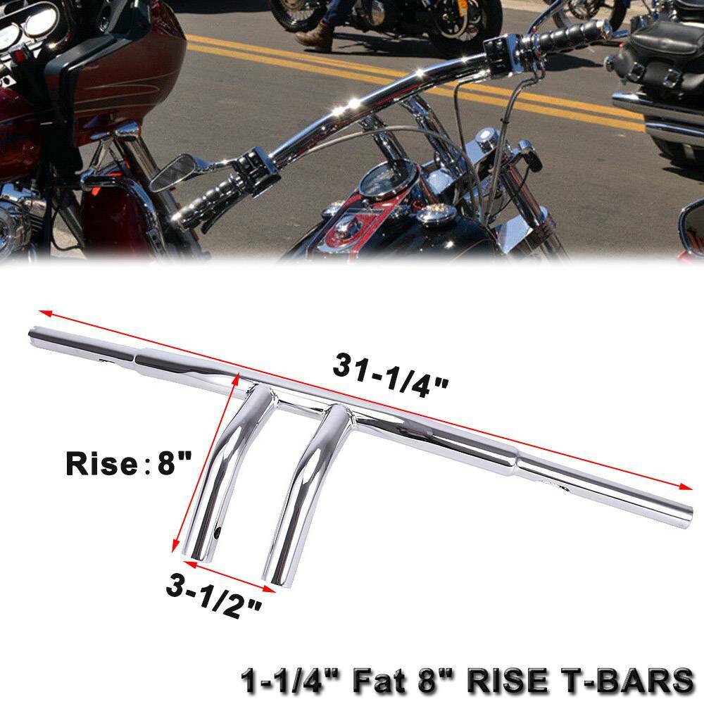 Fat 1-1/4" Custom 8" Rise T-Bars Handlebars Drag Bars Iron For Harley ...