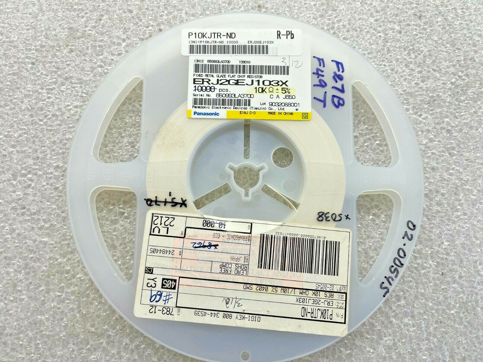 (767 PIECE REEL) ERJ-2GEJ103X, Panasonic, RES SMD 10K OHM 5% 1/10W 0402 ...