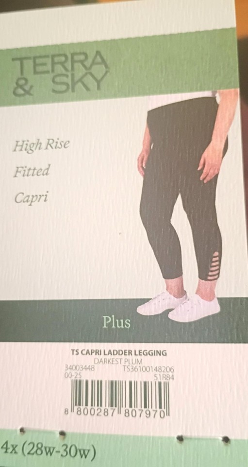 NEW Terra & Sky Darkest Plum Ladder Capris High-Rise Fitted 4X 28W-30W ...